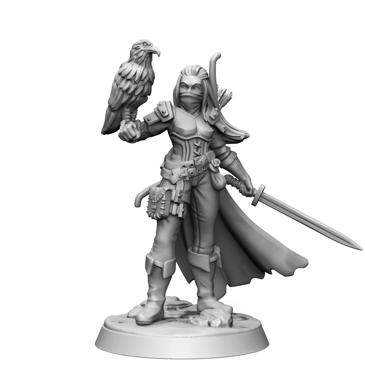 HUMANS – FEMALE SCOUT RANGER WITH FALCON – Wargame Exclusive Fantasy