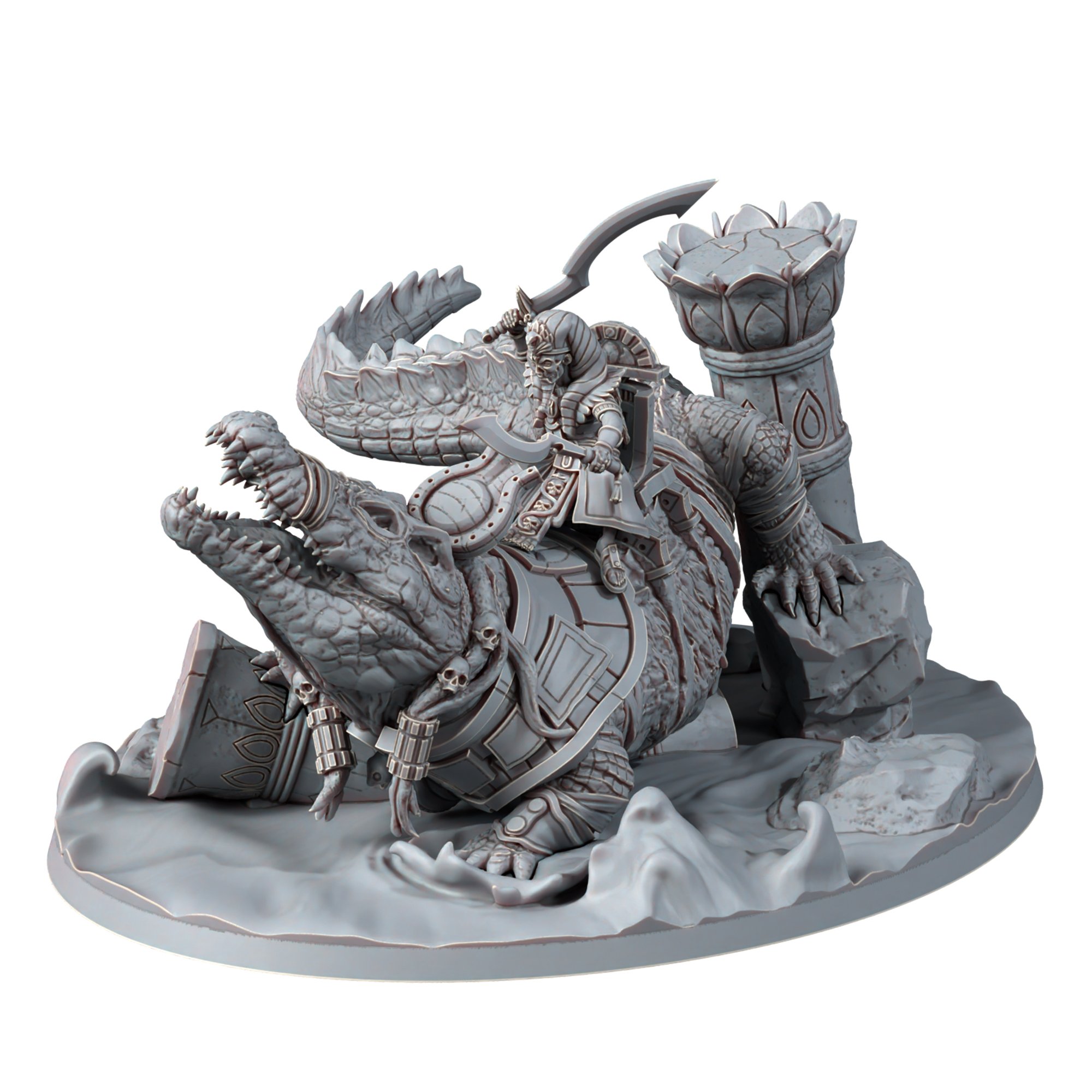 SKELETONS – GOD-KING ON UNDEAD CROCODILE – Wargame Exclusive Fantasy